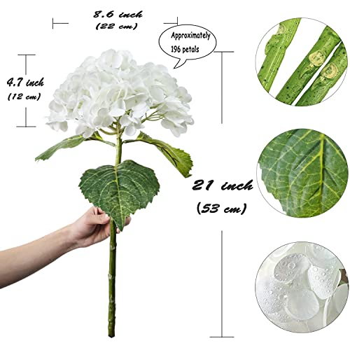 ZooeyRoose 3 Pcs White Royal Artificial Hydrangea 21" Large Real Touch Hydrangeas Heads with Stems Natural Lifelike Artificial Flower for Wedding Centerpieces Bouquet Home DIY Floral Decor