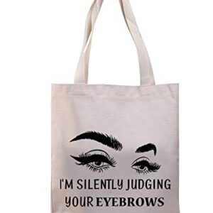 BDPWSS Esthetician Tote Bag Beautician Gift I'm Silently Judging Your Eyebrows Funny Esthetician Supplies Bag (judging eyebrows TG)