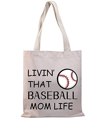 BDPWSS Baseball Tote Bag For Women Baseball Mom Gift Baseball Player Gift Living That Baseball Mom Life Canvas Bag (Mom life baseball TG)