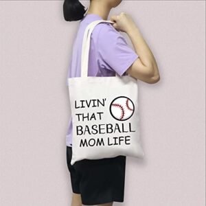 BDPWSS Baseball Tote Bag For Women Baseball Mom Gift Baseball Player Gift Living That Baseball Mom Life Canvas Bag (Mom life baseball TG)