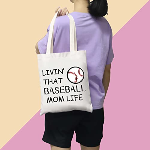 BDPWSS Baseball Tote Bag For Women Baseball Mom Gift Baseball Player Gift Living That Baseball Mom Life Canvas Bag (Mom life baseball TG)