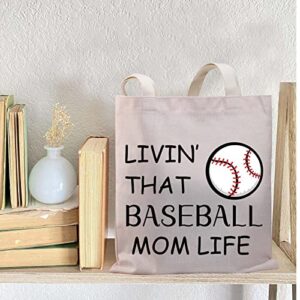 BDPWSS Baseball Tote Bag For Women Baseball Mom Gift Baseball Player Gift Living That Baseball Mom Life Canvas Bag (Mom life baseball TG)