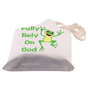 BDPWSS Frog Canvas Tote Bag Frog Lover Gift Crazy Frog Lady Gift Fully Rely On God Frog Christian Bag (Rely Frog TG)