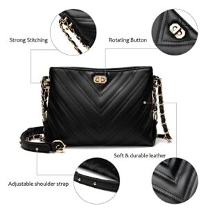 CHERUTY Crossbody Bags for Women Small Leather Crossbody Purse Quilted Lightweight Shoulder Satchel Handbags with Gold Chain Strap(Black)