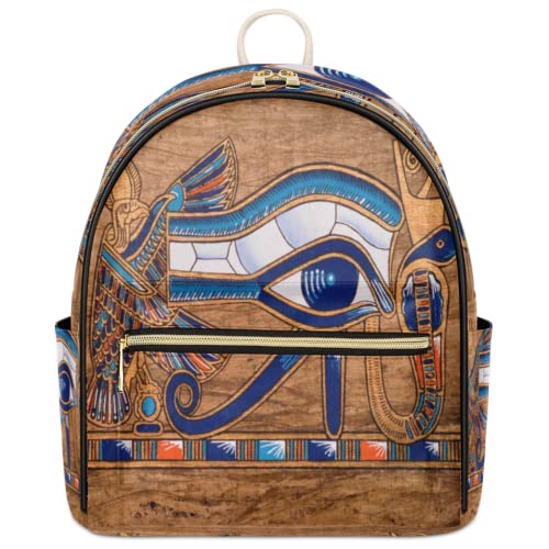 Egypt Pattern Mini Backpack Purse for Women, Egyptian Horus Eye Leather Small Backpack Casual Travel Daypacks Shoulder Bag for Girls Teen