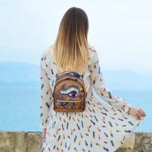 Egypt Pattern Mini Backpack Purse for Women, Egyptian Horus Eye Leather Small Backpack Casual Travel Daypacks Shoulder Bag for Girls Teen