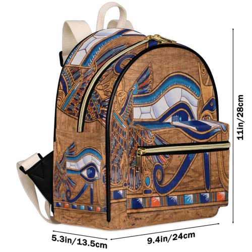 Egypt Pattern Mini Backpack Purse for Women, Egyptian Horus Eye Leather Small Backpack Casual Travel Daypacks Shoulder Bag for Girls Teen