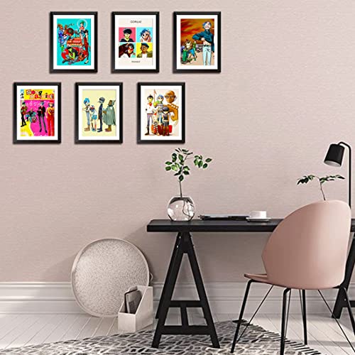 SHANDLER Gorillaz Poster - Set of 6 Pcs Unframed Canvas 8*10inch Band Posters Cool Rock Punk Album Music for Men Teens Girls Boys Fans Lovers