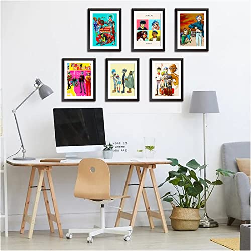 SHANDLER Gorillaz Poster - Set of 6 Pcs Unframed Canvas 8*10inch Band Posters Cool Rock Punk Album Music for Men Teens Girls Boys Fans Lovers