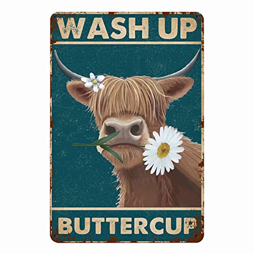 Gellyposter Metal Tin Signs Retro Sign Wash Up Buttercup Poster, Cow Funny Wall Art, Bathroom Hanging Decor Home Toilet Art Decor8x12…