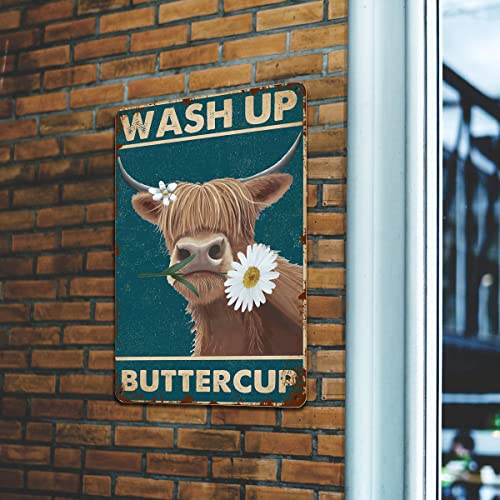 Gellyposter Metal Tin Signs Retro Sign Wash Up Buttercup Poster, Cow Funny Wall Art, Bathroom Hanging Decor Home Toilet Art Decor8x12…