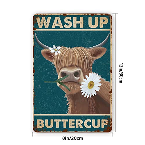 Gellyposter Metal Tin Signs Retro Sign Wash Up Buttercup Poster, Cow Funny Wall Art, Bathroom Hanging Decor Home Toilet Art Decor8x12…