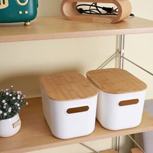 Citylife 2 PCS Storage Bins with Bamboo Lids Plastic Storage Containers for Organizing Stackable Storage Box with Handle, 10.12 x 6.97 x 6.22 inch