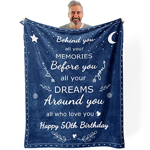 Happy 50th Birthday Gifts for Men Women Blanket 1973 50th Birthday Decorations 50 Years Old Gift for Husband Wife Dad Mom Back in 1973 Flannel Fleece Soft Throw Blanket for Bed Sofa 60x50 Inches