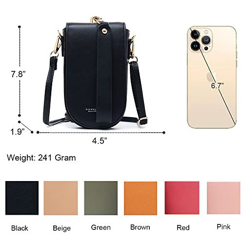 Sunwel Fashion Crossbody Phone Pouch Detachable Wristlet 8 Card Slots Mini Shoulder Bag Purse for Women Girls(Solid Black)