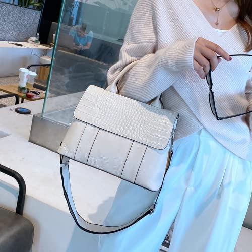 Genuine Leather Women's Fashion Handbags Convertible Satchel Handbag Cross-body Shoulder Bags (Off-white)