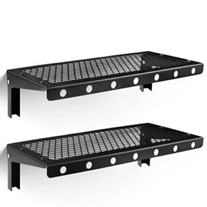 sedesbon floating wall shelves set of 2, black floating shelves,wall-mounted bookshelf,mesh panel, used in living room, kitchen, bathroom ，garage,folding with hooks.