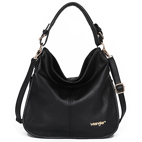 Montana West Wrangler Purses and Handbags for Women Hobo Bags Vegan Leather Crossbody Shoulder Bags Women Tote Bags WG16-1022BK Black