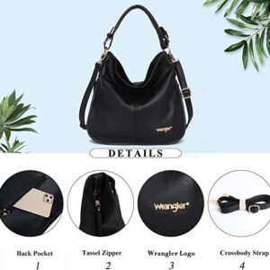 Montana West Wrangler Purses and Handbags for Women Hobo Bags Vegan Leather Crossbody Shoulder Bags Women Tote Bags WG16-1022BK Black