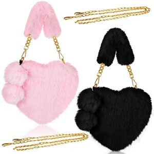 saintrygo 2 pieces valentine’s day heart shaped purse faux fur shoulder bag soft fluffy handbags for women girls valentines day cute present with chain