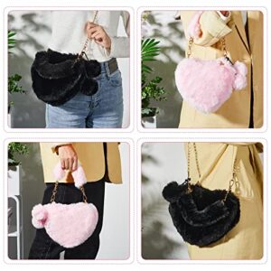 Saintrygo 2 Pieces Valentine's Day Heart Shaped Purse Faux Fur Shoulder Bag Soft Fluffy Handbags for Women Girls Valentines Day Cute Present with Chain