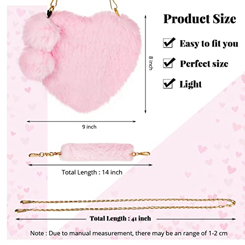 Saintrygo 2 Pieces Valentine's Day Heart Shaped Purse Faux Fur Shoulder Bag Soft Fluffy Handbags for Women Girls Valentines Day Cute Present with Chain