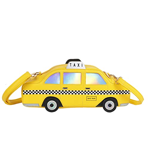 Sunwel Fashion 3D NYC Taxi Fun Crossbody Car Shaped Quicky Bag Shoulder Handbag Small Odd Purse for Women Girls (Yellow)