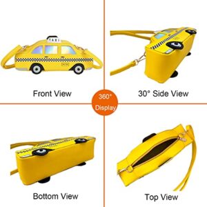 Sunwel Fashion 3D NYC Taxi Fun Crossbody Car Shaped Quicky Bag Shoulder Handbag Small Odd Purse for Women Girls (Yellow)