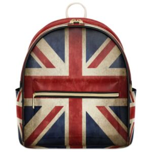 britain flag mini backpack purse for women, british flag leather small backpack casual travel daypacks shoulder bag for girls teen