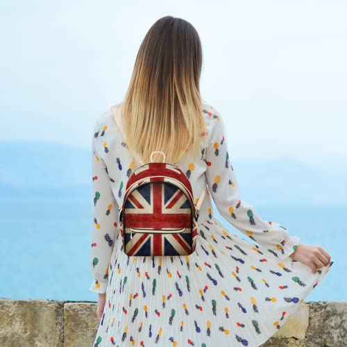 Britain Flag Mini Backpack Purse for Women, British Flag Leather Small Backpack Casual Travel Daypacks Shoulder Bag for Girls Teen