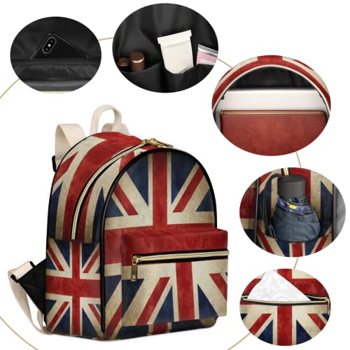 Britain Flag Mini Backpack Purse for Women, British Flag Leather Small Backpack Casual Travel Daypacks Shoulder Bag for Girls Teen