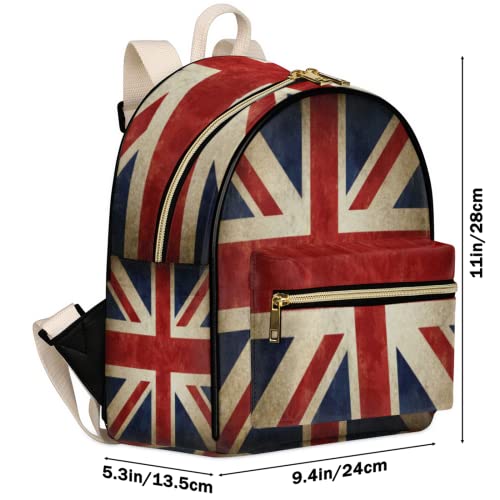 Britain Flag Mini Backpack Purse for Women, British Flag Leather Small Backpack Casual Travel Daypacks Shoulder Bag for Girls Teen