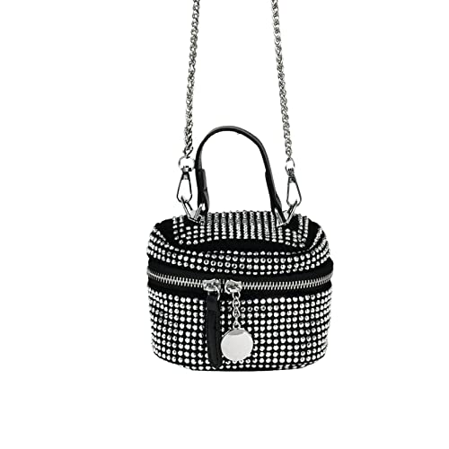 Eiyye Rhinestones Small Purse with Chain, Crossbody Handbag Mini Bucket Bag, Black Clutch Purse Rhinestones Tote Bag with Top Handle