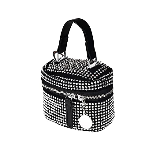 Eiyye Rhinestones Small Purse with Chain, Crossbody Handbag Mini Bucket Bag, Black Clutch Purse Rhinestones Tote Bag with Top Handle