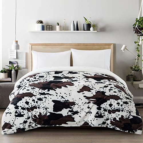 Bytide Cow Printed Soft Thick Fuzzy Faux Fur Sherpa Black White Reversible Throw Blanket Queen Size 86" x 92", Couch Bed Cover Warm Fluffy Cozy Plush Blankets Home Décor