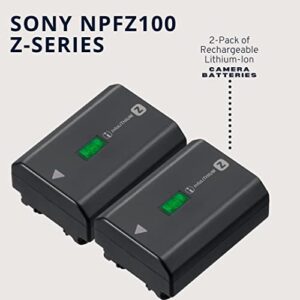 Sony NPFZ100 Z-Series Rechargeable Camera Battery (Two-Pack) with Dual Charger Bundle (3 Items) - More Power for Longer Shooting Times