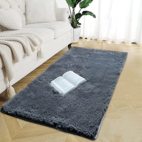 OREMILA 3x5 Area Rug for Bedroom, Super Soft Fluffy Shag Rug for Living Room Bedroom, Fuzzy Plush Grey Rug for Kids Nursery Room Home Decor