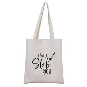 tsotmo nurse gift nursing graduation gifts nurses practitioner bag i will stab you canvas tote bag nurses day gift (stab canvas)