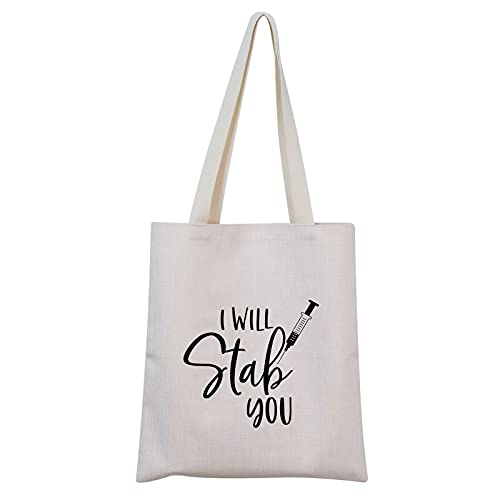 TSOTMO Nurse Gift Nursing Graduation Gifts Nurses Practitioner Bag I Will Stab You Canvas Tote Bag Nurses Day Gift (Stab Canvas)