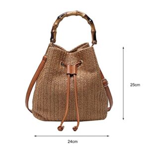 Women Straw Shoulder Bag Beach Woven Tote Bag Crossbody Bucket Handbags Summer Handmade Hobo Purse Bamboo Handle (C)