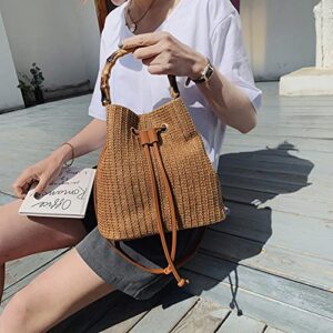 Women Straw Shoulder Bag Beach Woven Tote Bag Crossbody Bucket Handbags Summer Handmade Hobo Purse Bamboo Handle (C)