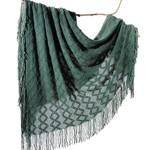 lifein Green Throw Blanket for Couch-Soft Knitted Farmhouse Boho Throw,Cozy Knit Small Lightweight Blankets&Throws with Tassel for Bed,Chair,Sofa,Living Room,Home Decor,Woman,Spring(Green,50 * 60in)