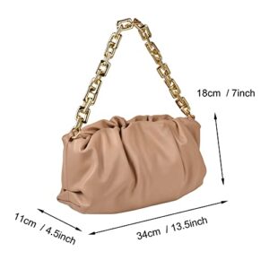 Eiyye Dumpling Purse Leather, Ruched Hobo Handbag, Buttery Soft Cloud Bag, Chain Purse Brown Dumpling Bag for Women