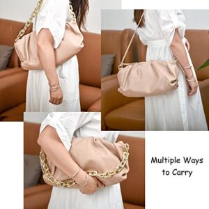 Eiyye Dumpling Purse Leather, Ruched Hobo Handbag, Buttery Soft Cloud Bag, Chain Purse Brown Dumpling Bag for Women