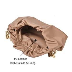 Eiyye Dumpling Purse Leather, Ruched Hobo Handbag, Buttery Soft Cloud Bag, Chain Purse Brown Dumpling Bag for Women