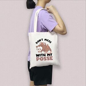 BDPWSS Possum Tote Bag Opossum Lover Gift Possum Mom Gift Don't Mess With My Posse Funny Possum Travel Pouch for Possum Owner (Mess my posse TG)