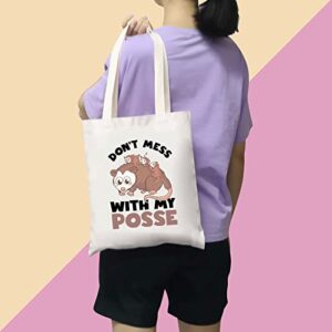 BDPWSS Possum Tote Bag Opossum Lover Gift Possum Mom Gift Don't Mess With My Posse Funny Possum Travel Pouch for Possum Owner (Mess my posse TG)