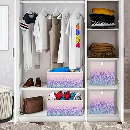 Kigai Storage Basket Cubes 11 In ,Purple Lavender Flowers Foldable Fabric Bins Shelves Toy Storage Box Closet Organizers for Nursery,Utility Room, Storage Room