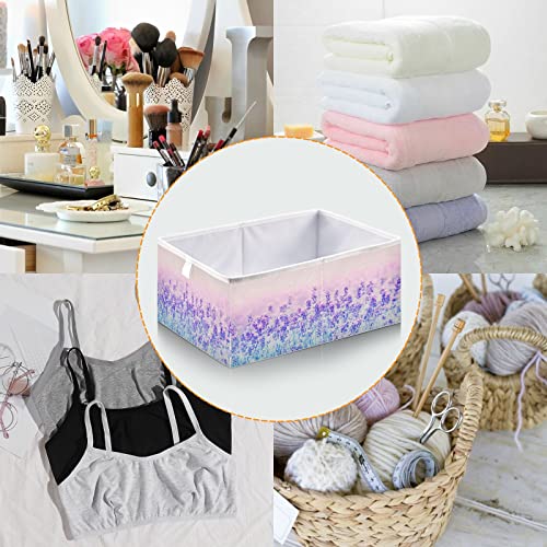 Kigai Storage Basket Cubes 11 In ,Purple Lavender Flowers Foldable Fabric Bins Shelves Toy Storage Box Closet Organizers for Nursery,Utility Room, Storage Room