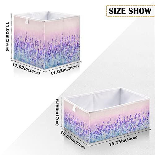 Kigai Storage Basket Cubes 11 In ,Purple Lavender Flowers Foldable Fabric Bins Shelves Toy Storage Box Closet Organizers for Nursery,Utility Room, Storage Room